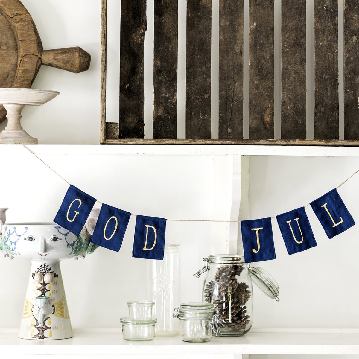 Blå juleranke - Køb GOD JUL flagranke hos Langkilde & Søn